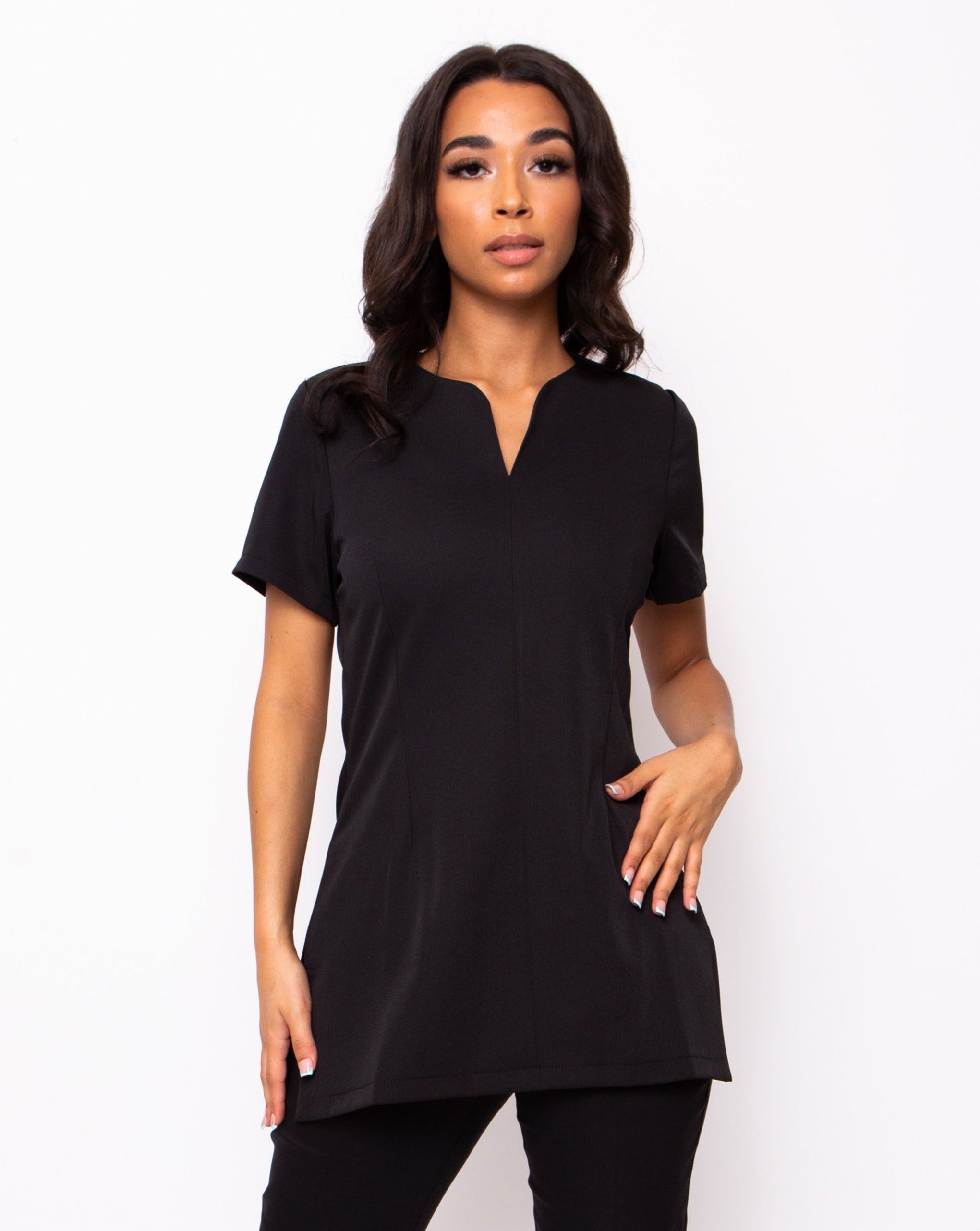 Elegance Teardrop Neck Salon Tunic | Black Beautician Uniform