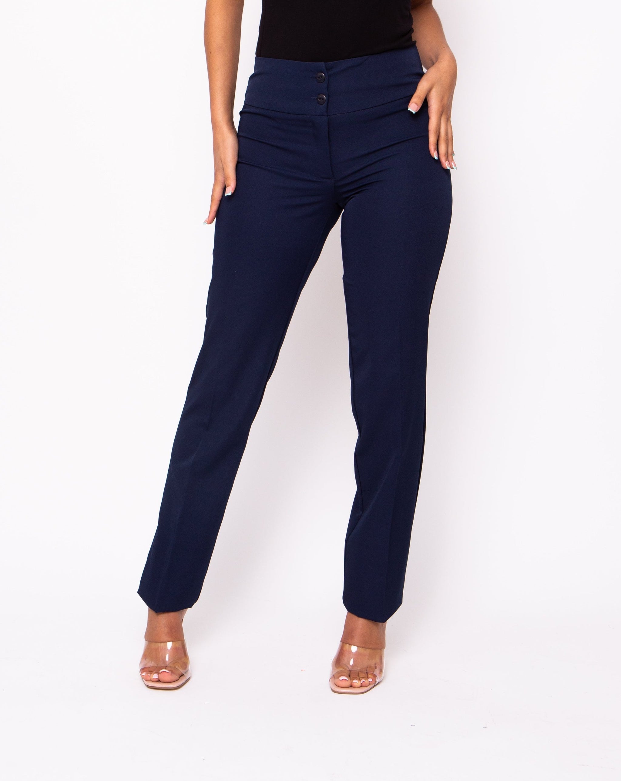 Ladies Navy Blue Work Trousers | Straight Leg Trousers Womens