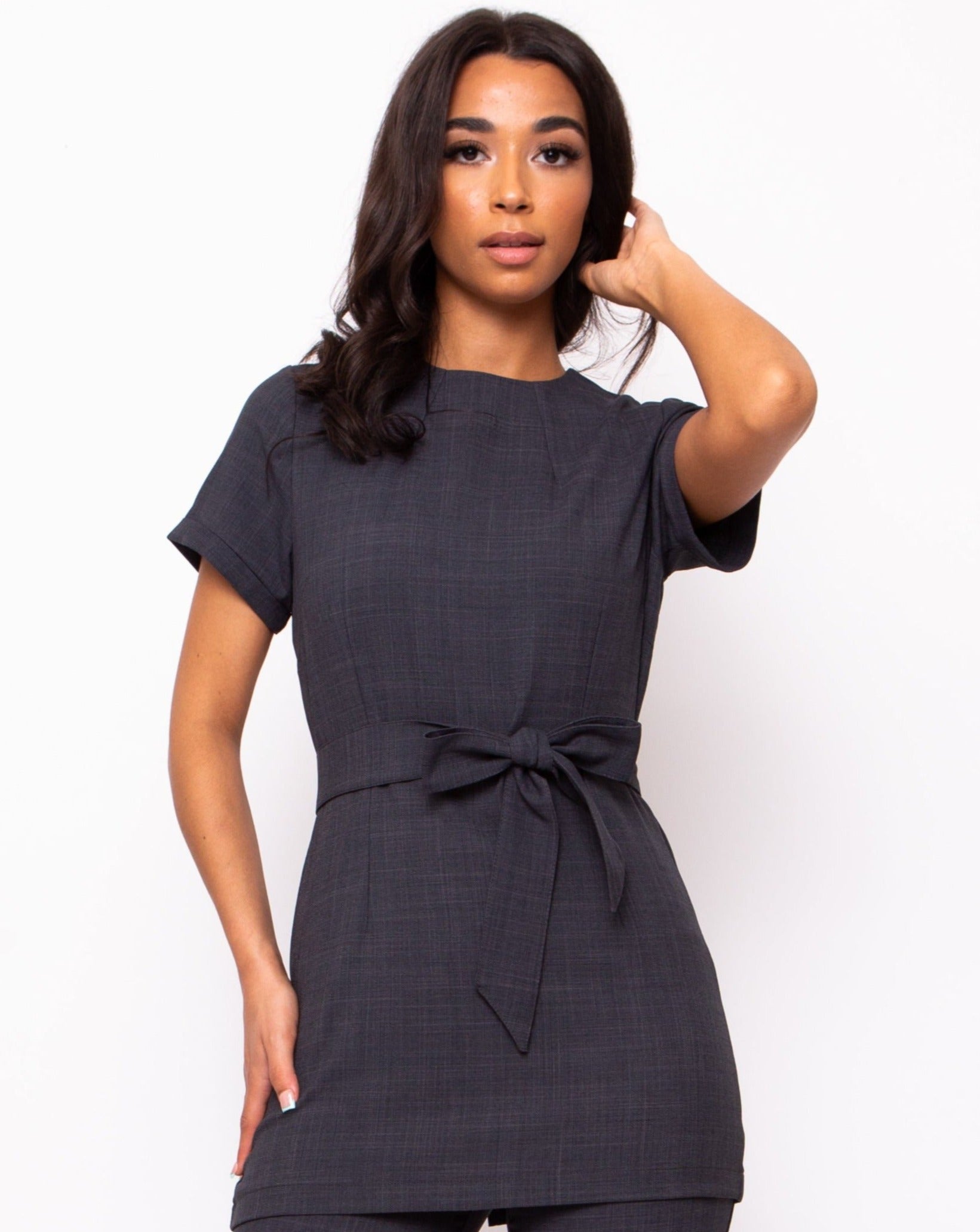 The One Tie Waist Beauty Tunic | Steel Grey Beauty Uniform